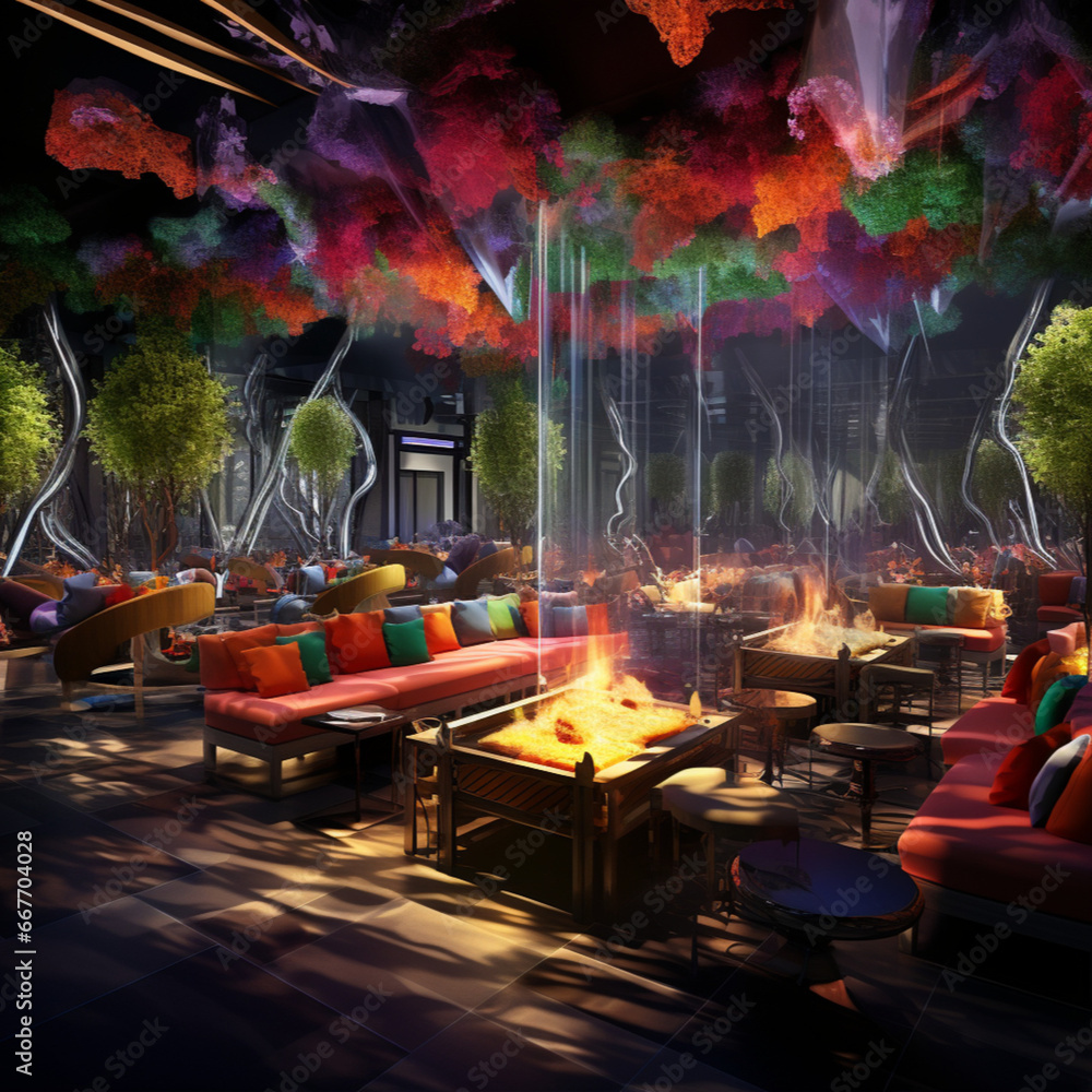 design a shisha lounge with 6 seasons themed, 6 different section ...