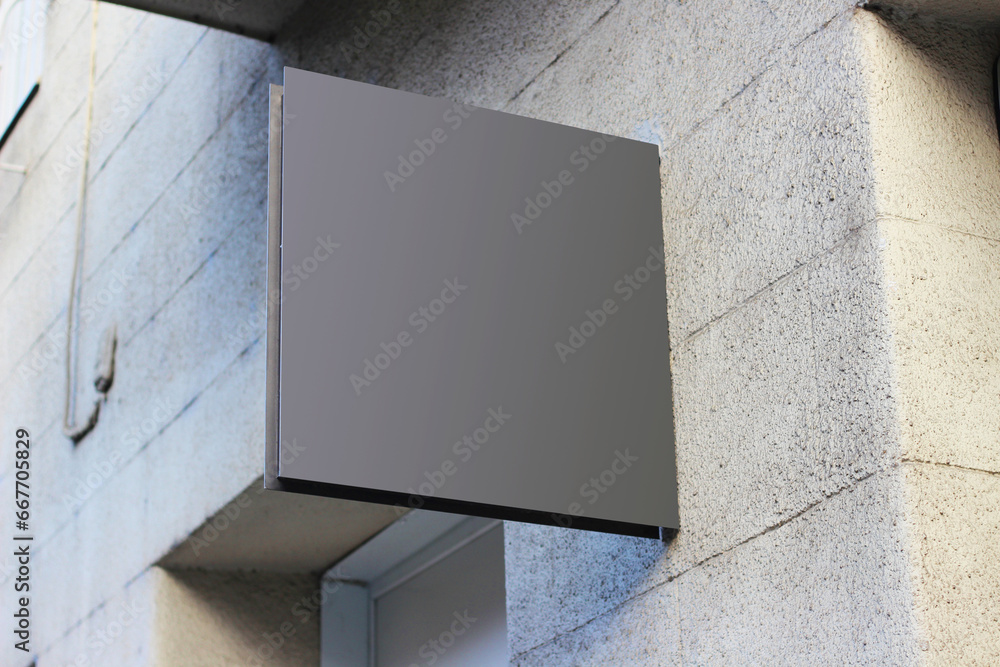 Outdoor hanging mounted sign on the wall mockup template. Signboard ...