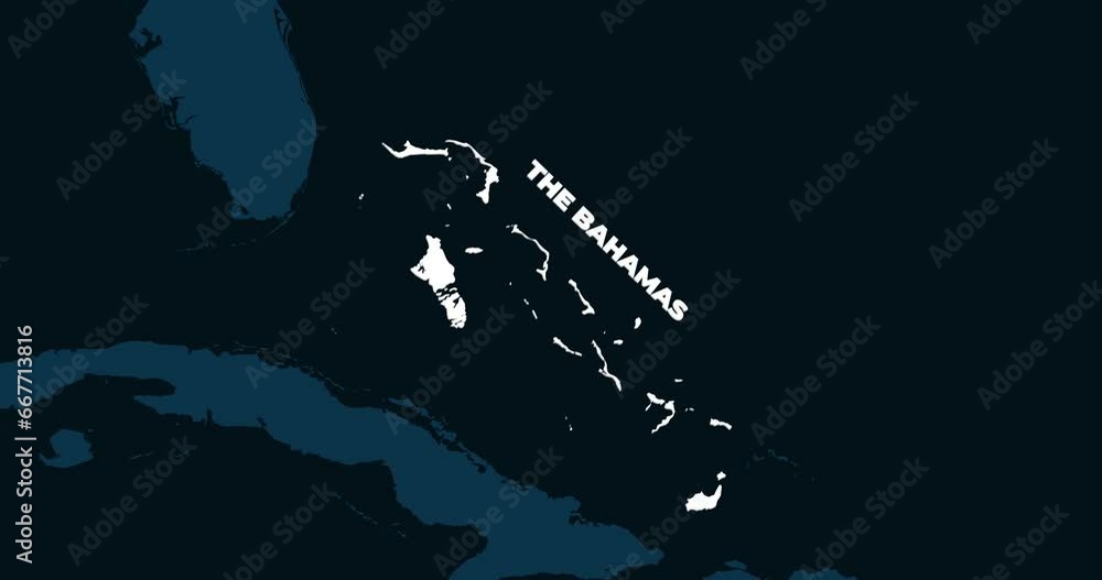 World Map Zoom In To The Bahamas. Animation in 4K Video. White Bahamas ...