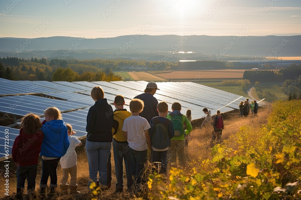 Solar panels capturing sunlight and generating clean energy. A diverse ...