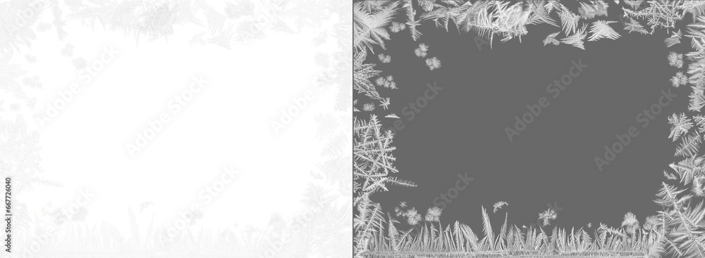 Frostwork, snow frost , frozen ice crystals frame on transparent ...