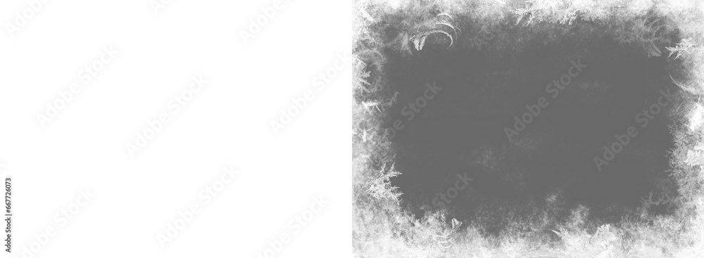 Frostwork, snow frost , frozen ice crystals frame on transparent ...