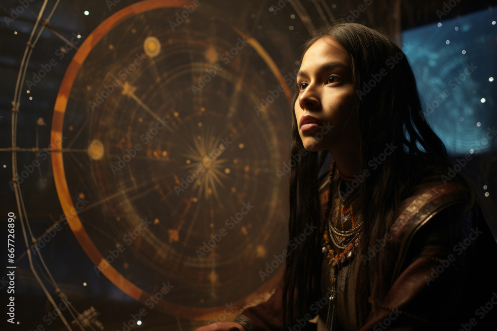 Generative ai indigenous native american woman in futuristic metaverse ...