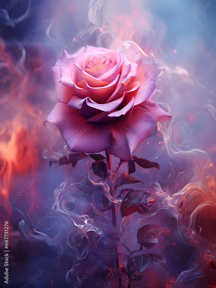 Rose in pink smoke background wallpaper poster PPT Stock Illustration ...