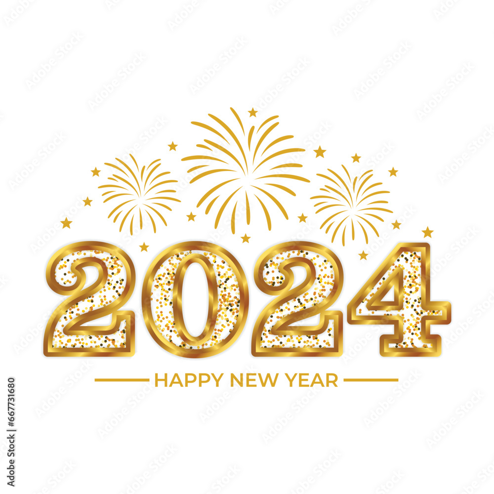 3d golden luxury 2024 glitter filled happy new year gold wishes with ...