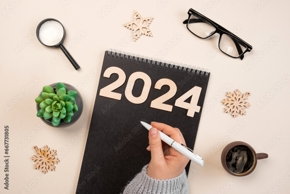 New Year Aims 2024. To Do List. Empty Notebook at the Desk with Holiday ...