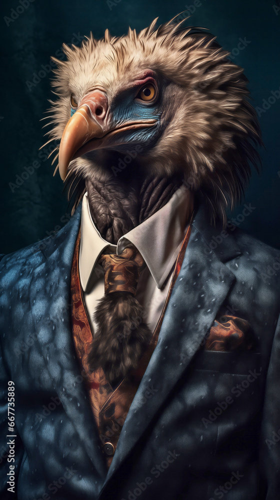 Vulture dressed in an elegant suit with a nice tie. Fashion portrait of ...