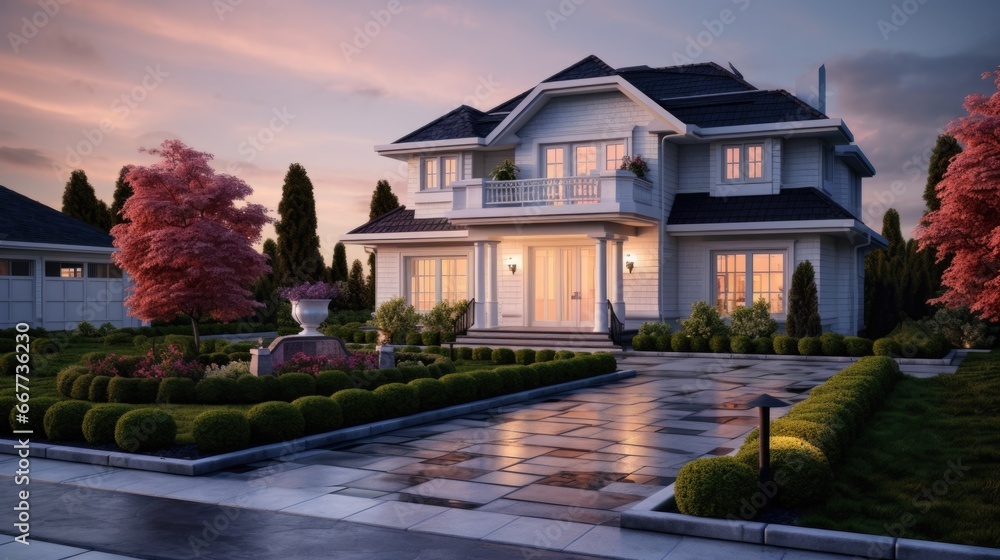 front of a modern house in a high class neighborhood generative ai ...