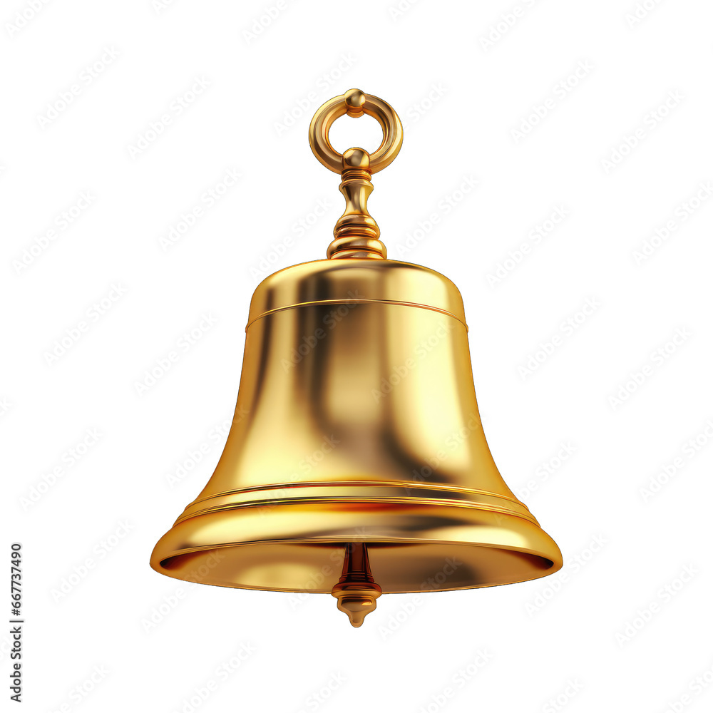 3D model of a golden notification bell isolated on transparent and ...