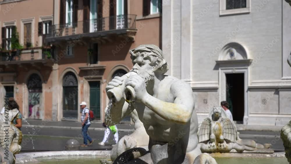 Detail sculpture of triton, greek God. Fontana del Moro, Moor Fountain ...