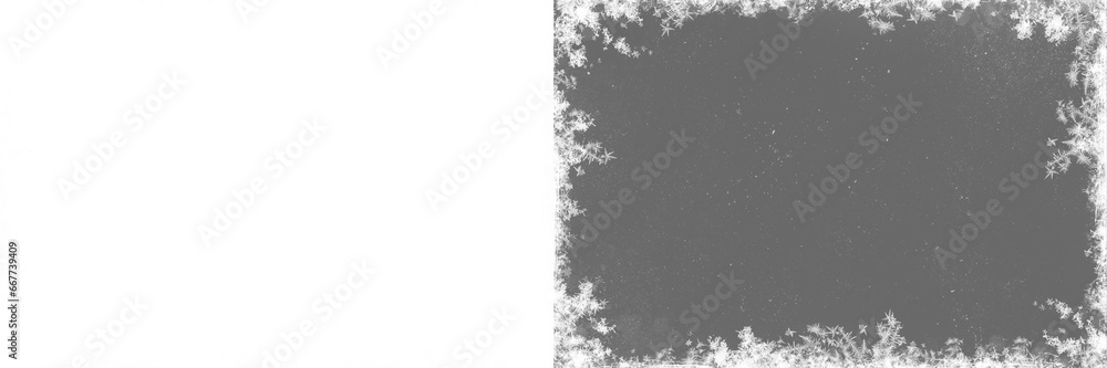 Winter ice snow frozen crystals frostwork frame on transparent ...