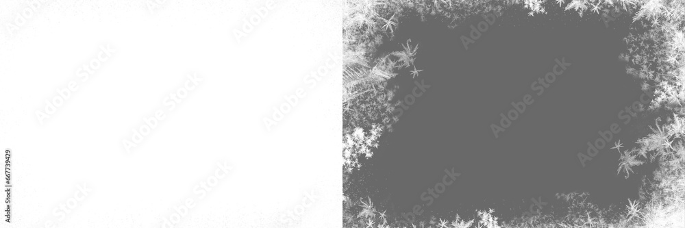 Winter ice snow frozen crystals frostwork frame on transparent ...