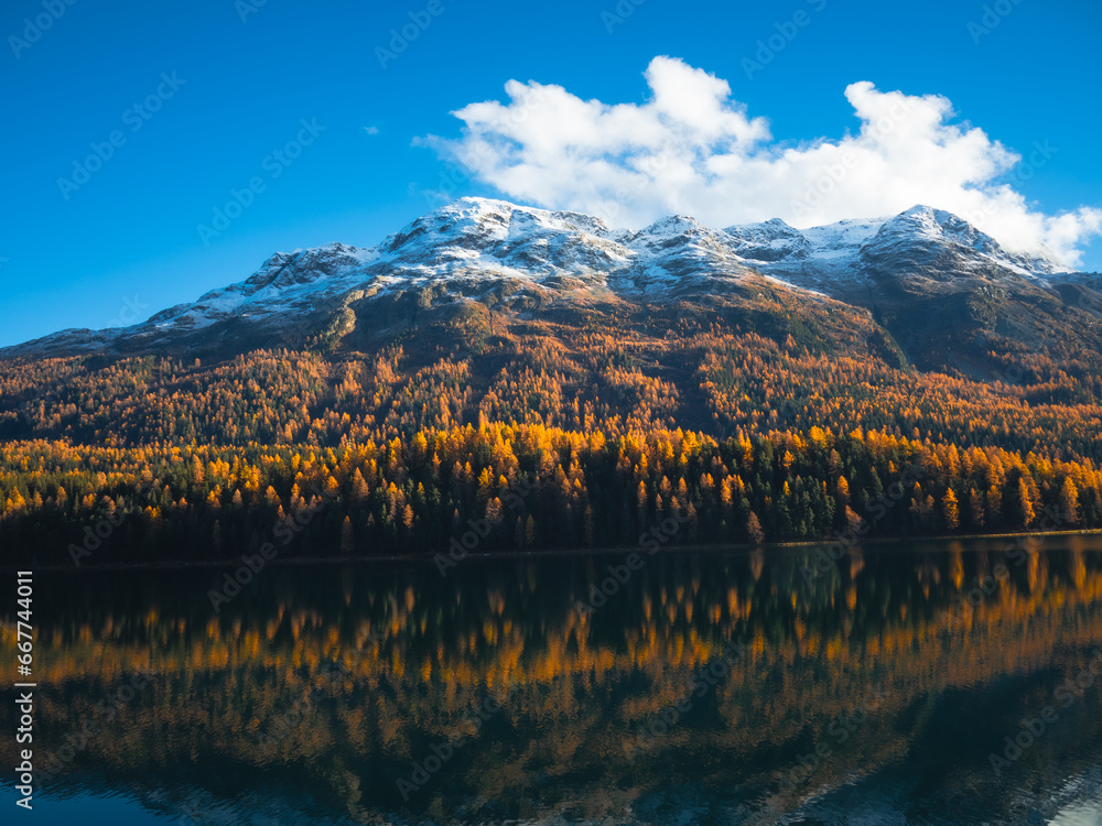 Magnificent autumn atmosphere of St.Moritz, famous and luxury ski ...