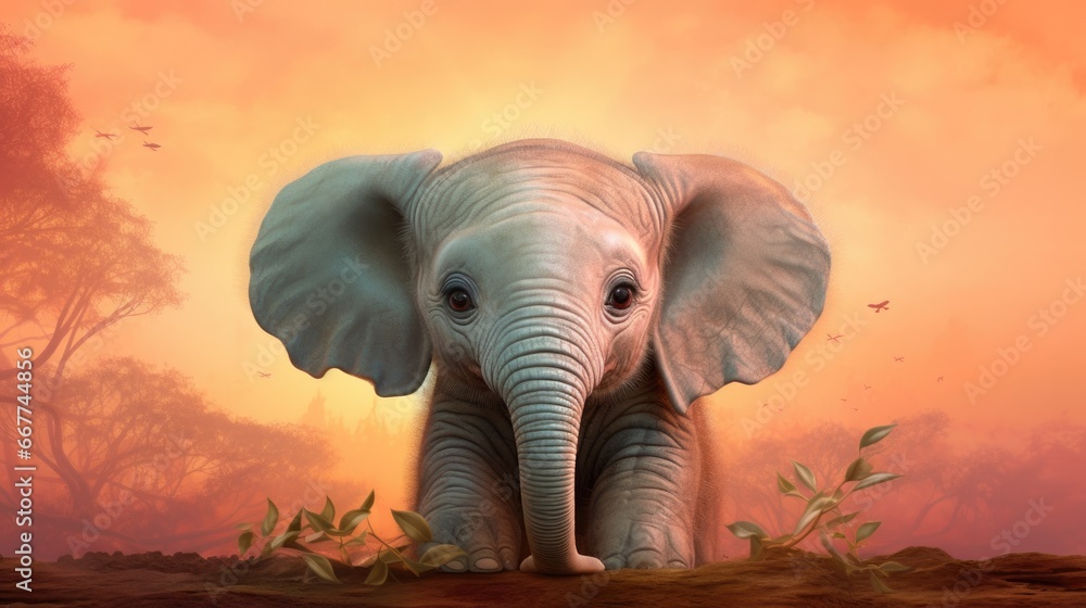 beautiful baby elephant on a unicolor background generative ai Stock ...