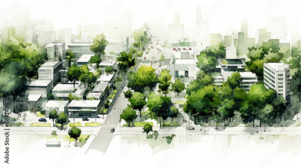 hand drawing of Urban planning sketch highlighting sustainable ...