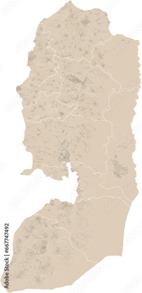 Map of West Bank, map and borders, reliefs and lakes. Highway, treets ...