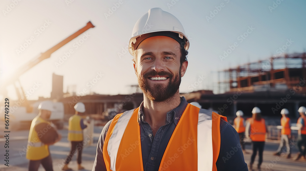 A young man, Civil engineer take a photo with his team, Construction ...