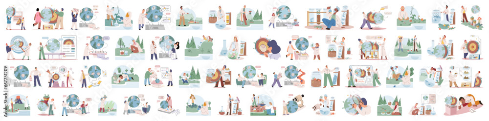 Lab test. Vector illustration. Scientists examine samples under ...