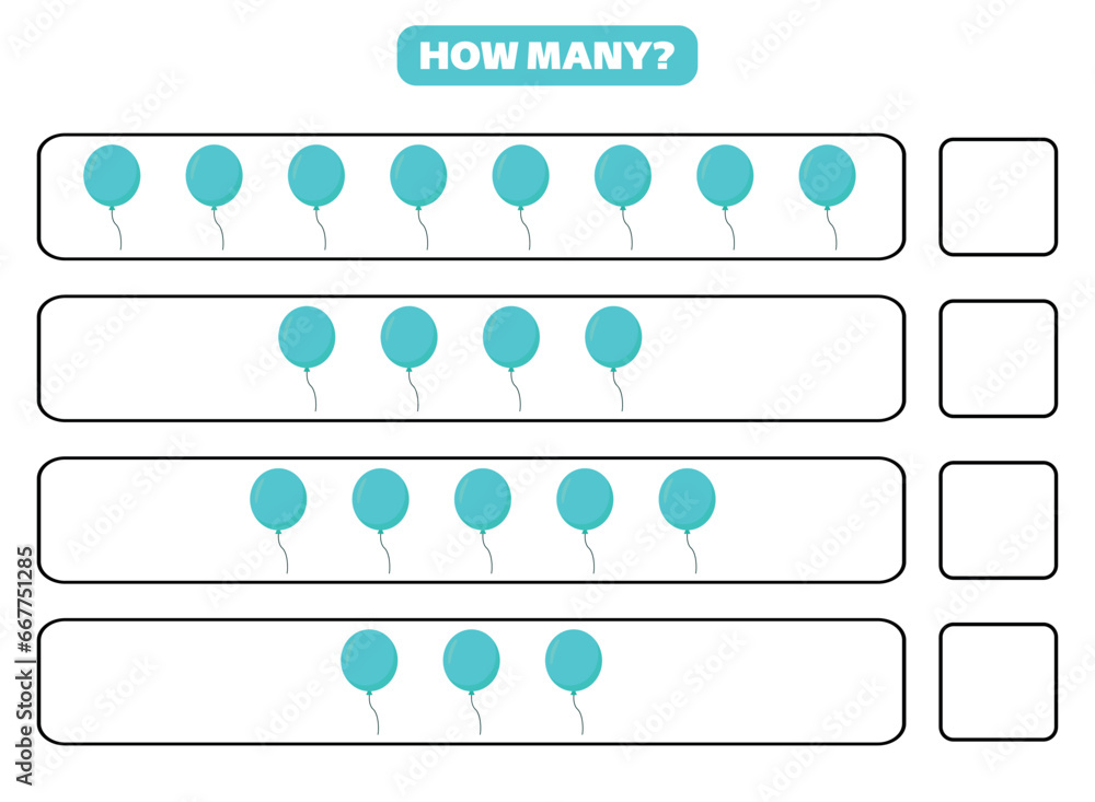 How many balloon are there? Educational worksheet design for children ...