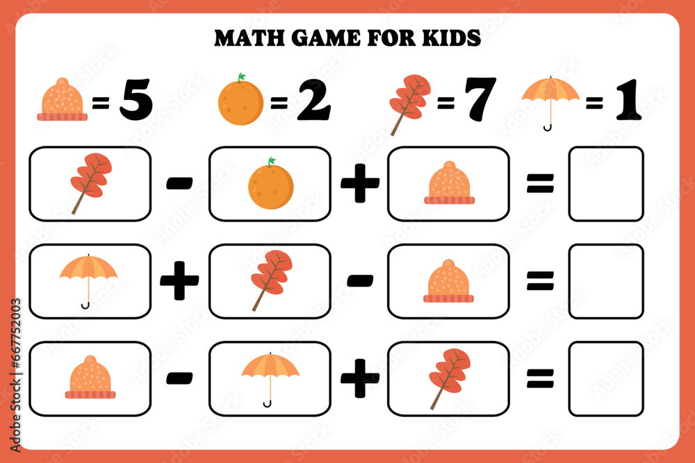 Math game for kids. Addition and subtraction activity for preschool ...