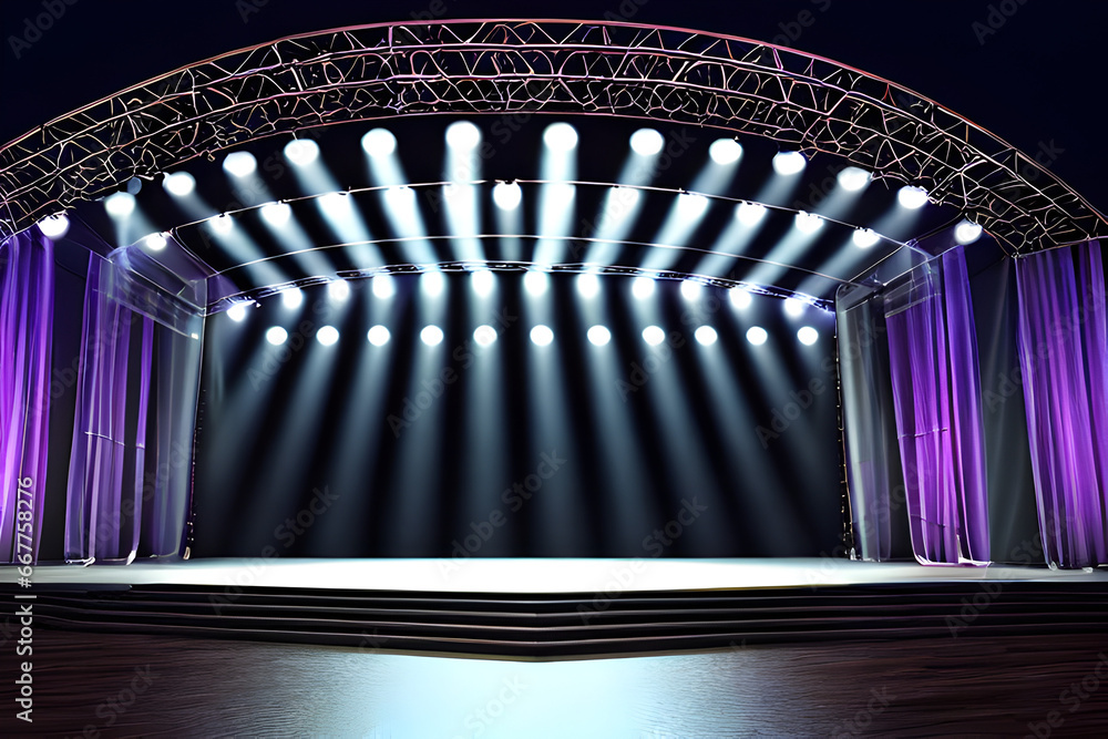 Empty Concert Theater with lots of bright stage spotlights for a future ...