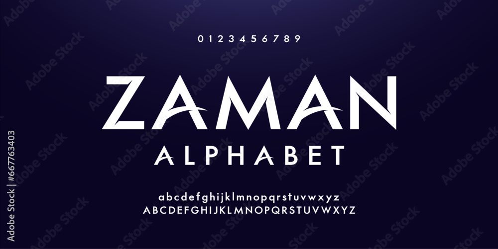 ZAMAN, Abstract digital technology logo font alphabet. Minimal modern ...
