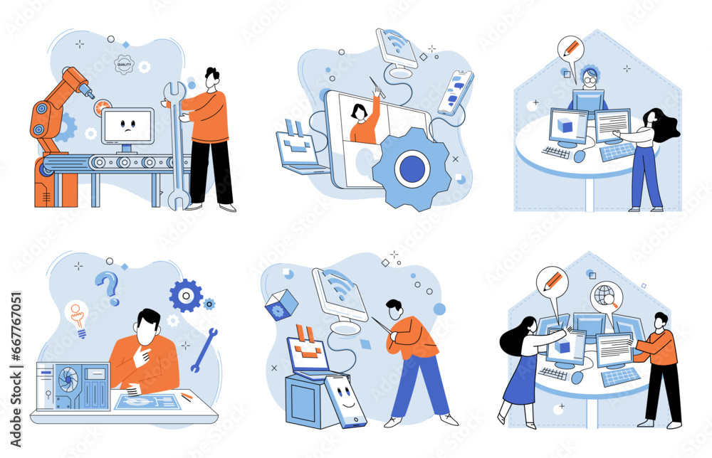 Vetor de Computer lab. Vector illustration. Digital control systems ...