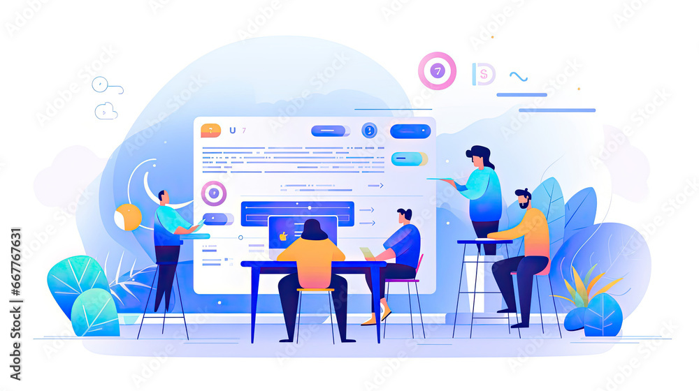 A website header image for a UX/UI design sprint. Illustrates designers ...