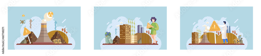 Waste pollution. Vector illustration. Climate change and waste ...