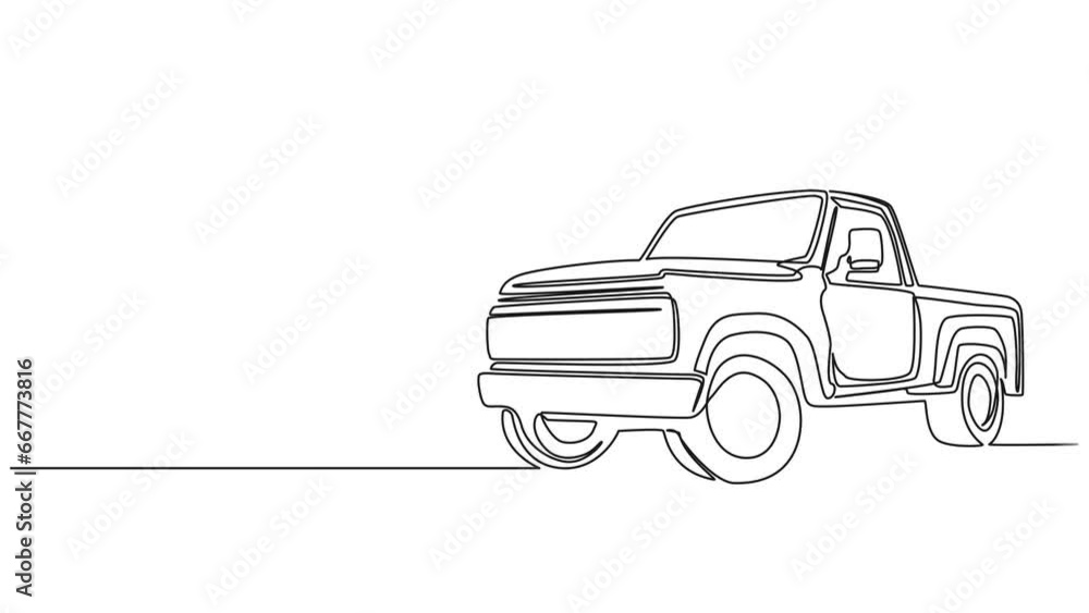 animated continuous single line drawing of generic retro pickup truck ...