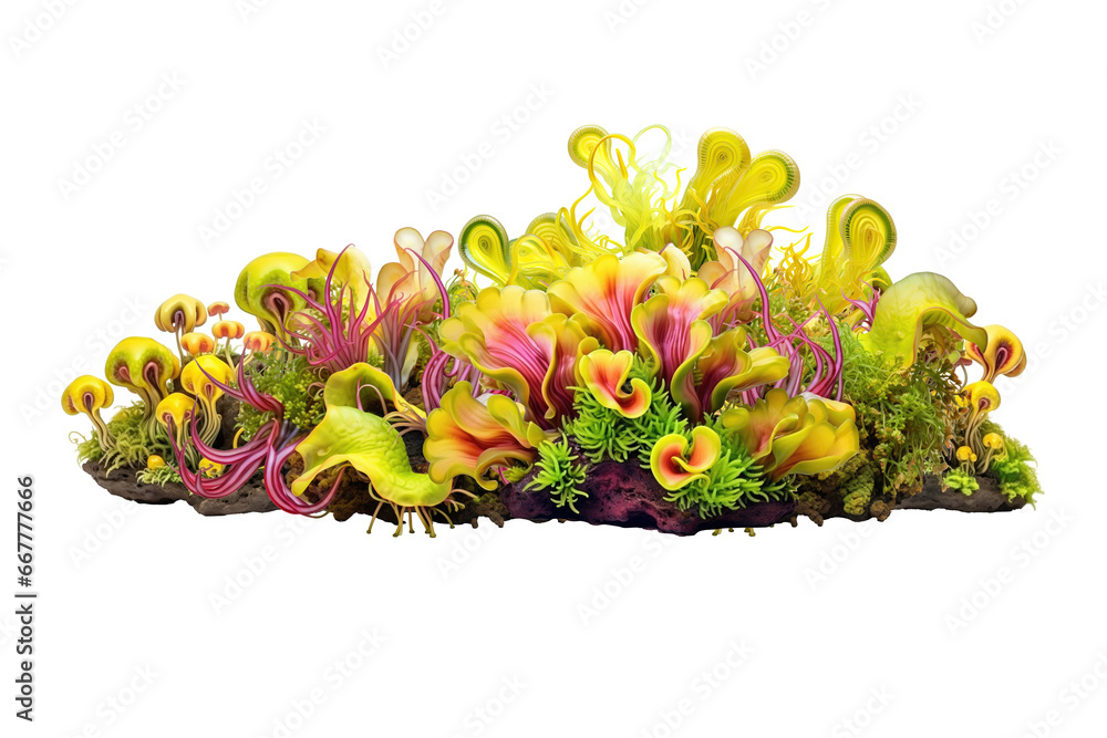 yellow and green aquatic coral reef, algae plant. isolated on a ...