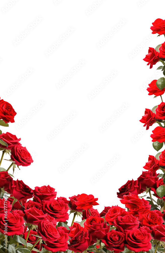 Red roses frame border for text and design, with copy space, isolated ...