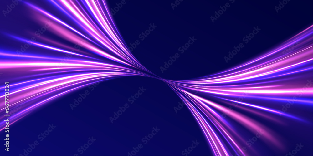 Neon line as speed or arc, turn, twist, bend in light effect. Light arc ...