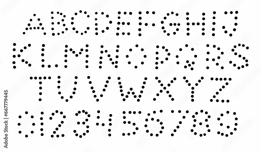 Circle shots dot holes black english A to Z alphabet latin abc font and ...