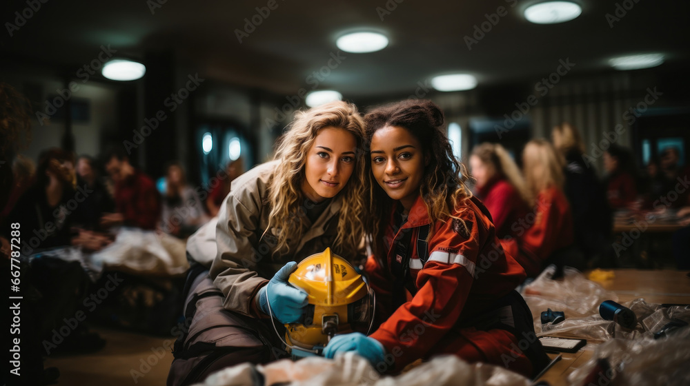 Two women at first aid resuscitation technique lessons. Stock Photo ...