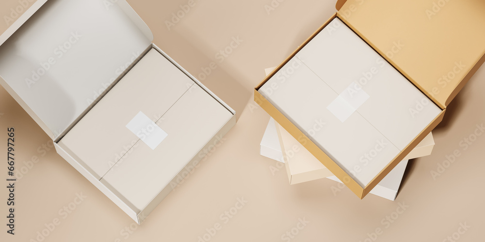 Two open cardboard boxes with paper packaging inside. Aesthetic ...