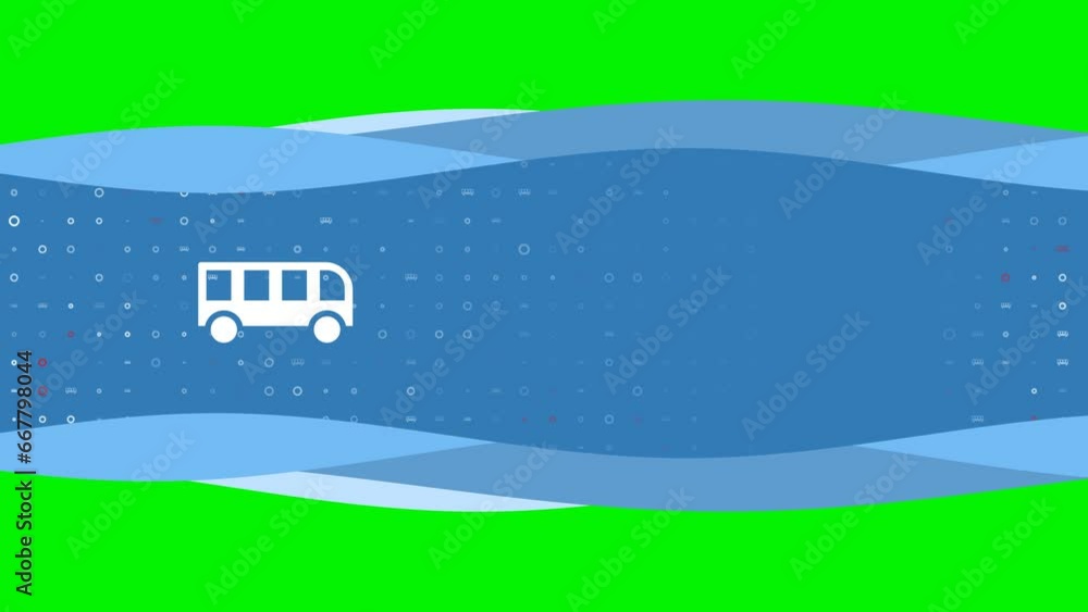 Animation of blue banner waves movement with white bus symbol on the ...