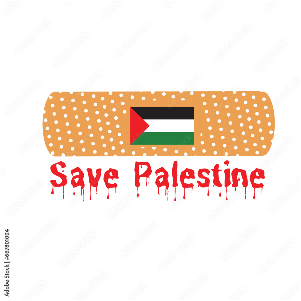 save Palestine, one-time bandage with Palestine flag, illustration for ...