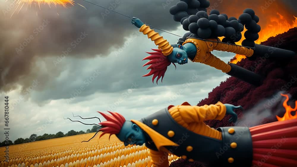 Generative ai animation of oil painting of devil on fire. Seamless ...