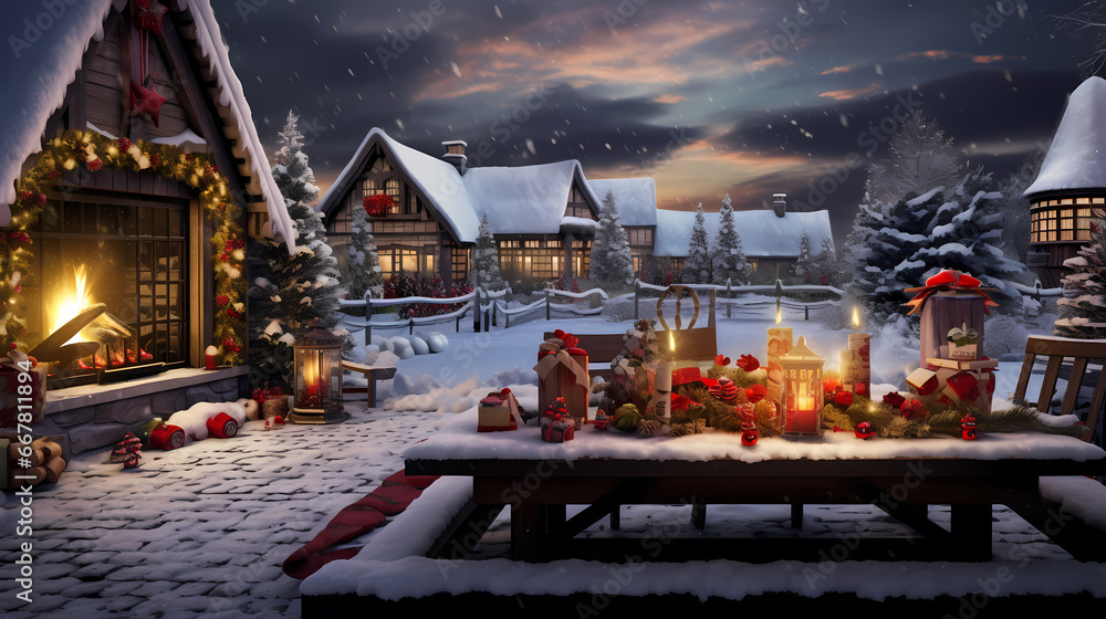 Christmas fireplace background wallpaper poster PPT Stock Illustration ...