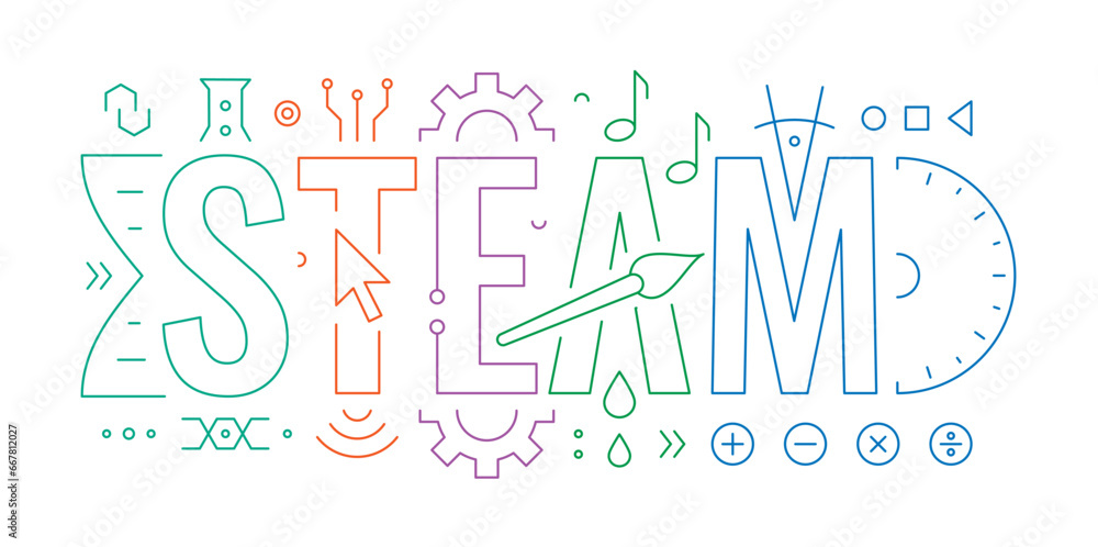 steam word. technical drawing steam concept. steam word and steam ...