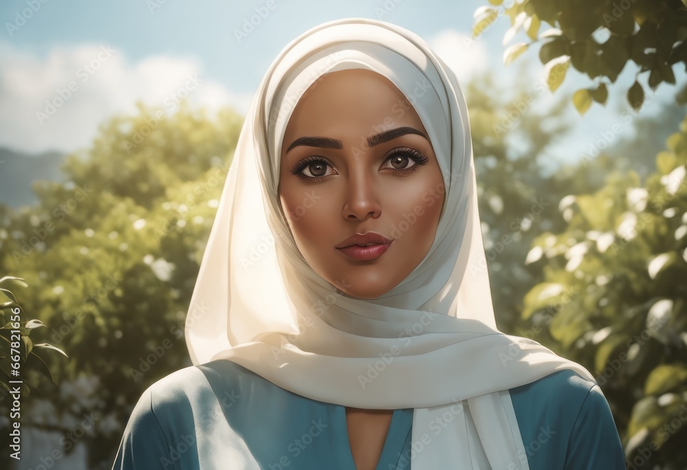 Portrait of beautiful young Muslim girl wearing Hijab and Jubah dress ...