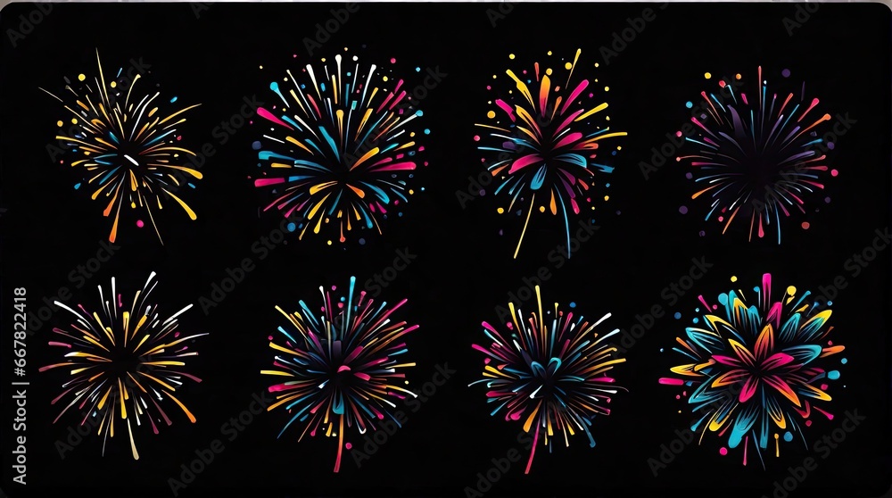 Fireworks Extravaganza: Eight Explosions of Color on a Midnight Canvas ...