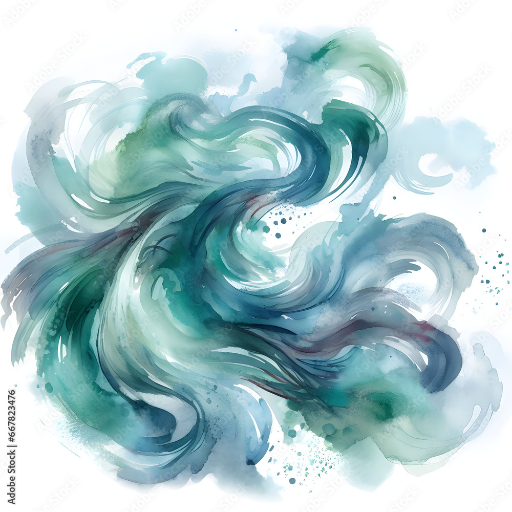 ภาพประกอบสต็อก Abstract Emerald & Sky Blue Swashes Watercolor Painting ...