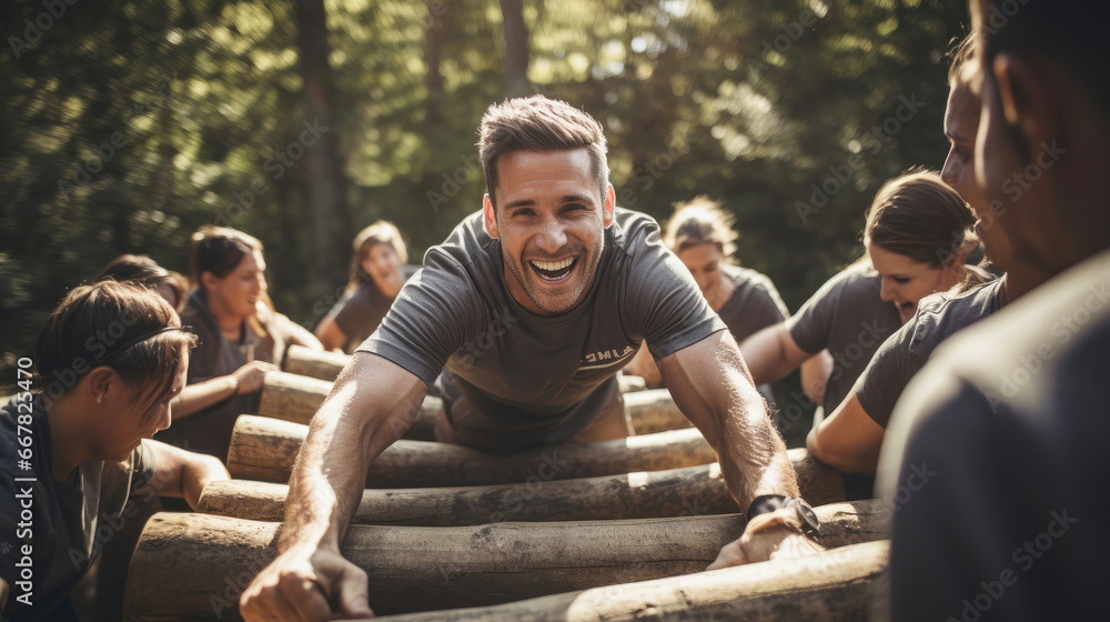 Navigating Obstacles: Diverse Employees Build Trust and Teamwork Stock ...