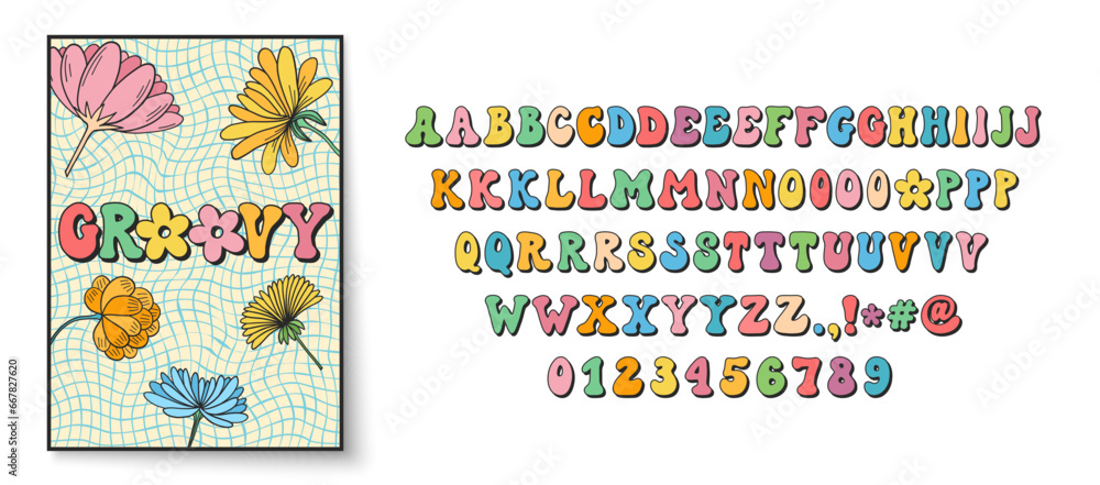 Retro style font alphabet. Groovy font. 60s and 70s typography. Groovy ...