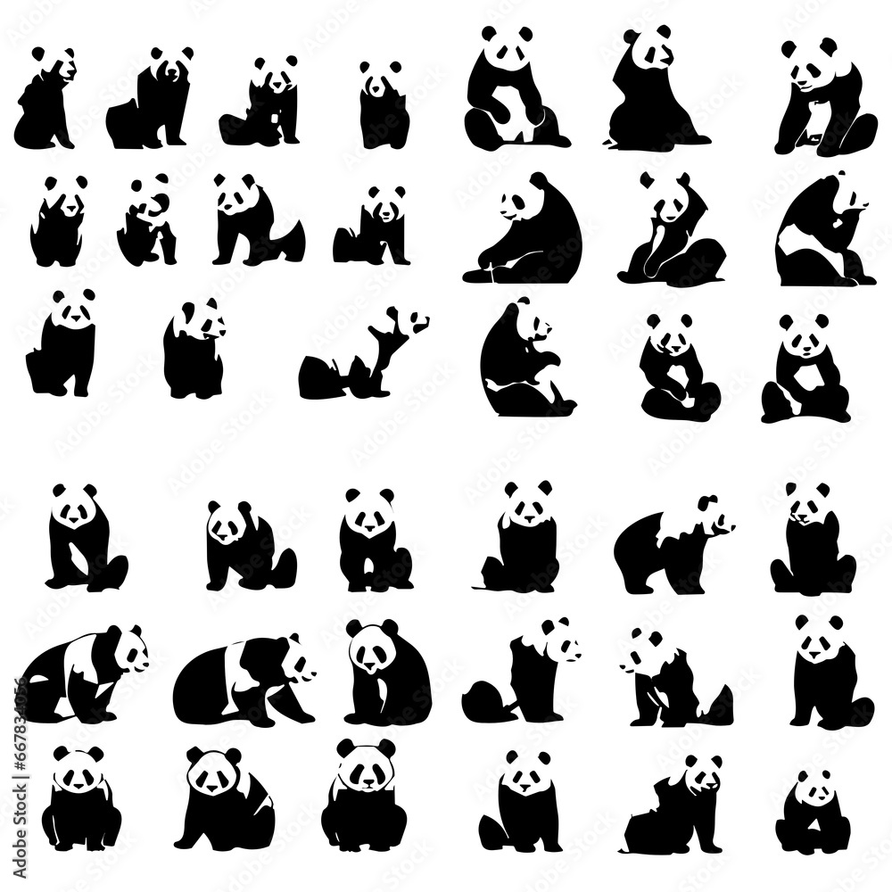 panda silhouette, panda png, panda svg, animal, vector, cartoon, icon ...