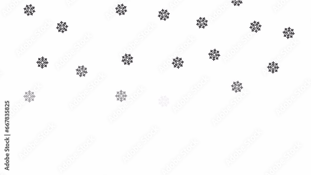 Snowflakes snowing bw 2D objects animation. Snowfall new year. Blizzard ...
