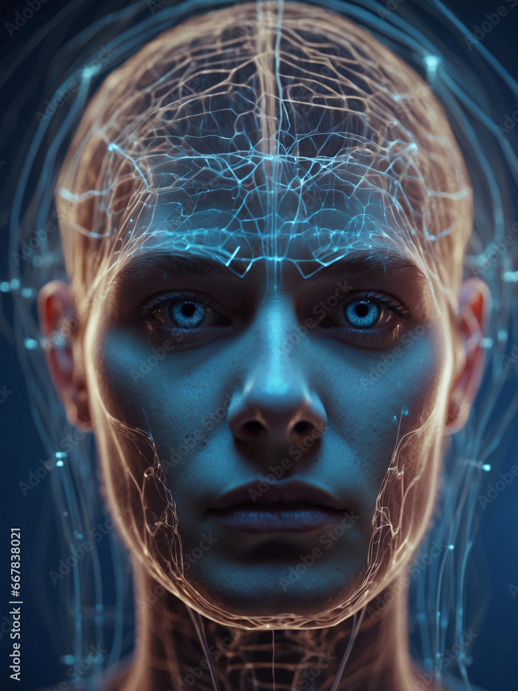 Photo & Art Print Representation of a human face with neural ...