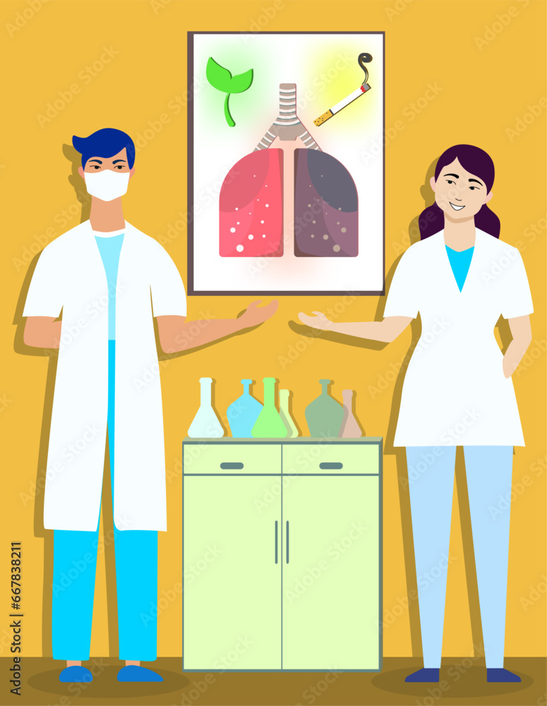 Couple Doctors presenting human Respiratory system and the harm of ...
